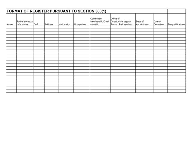 Format Of All Statutory Registers Under Companies Act | PDF