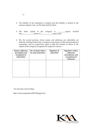 Format of moa new companies act 2013 ( moa as per companies act 2013 ...