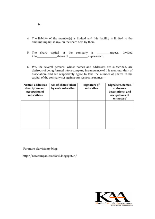 Format of moa new companies act 2013 ( moa as per companies act 2013 ...