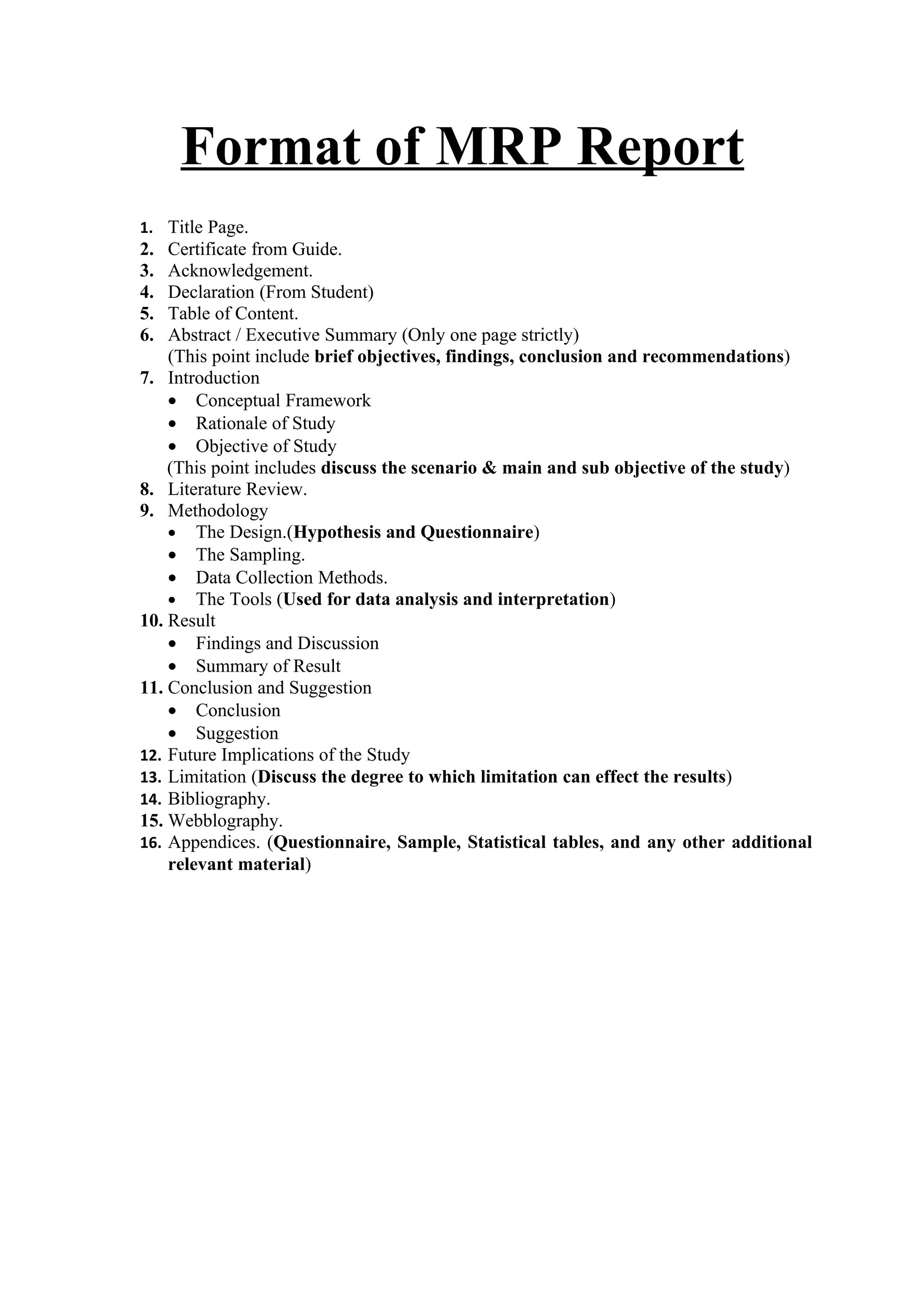 Format of mrp report | DOC