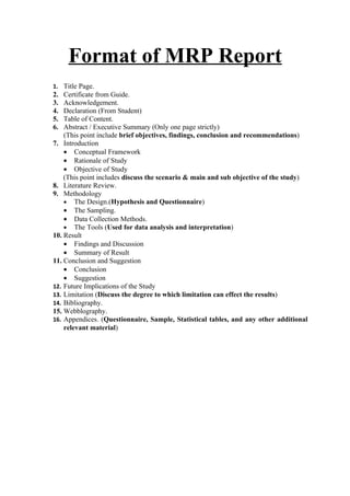 Format of mrp report | DOC