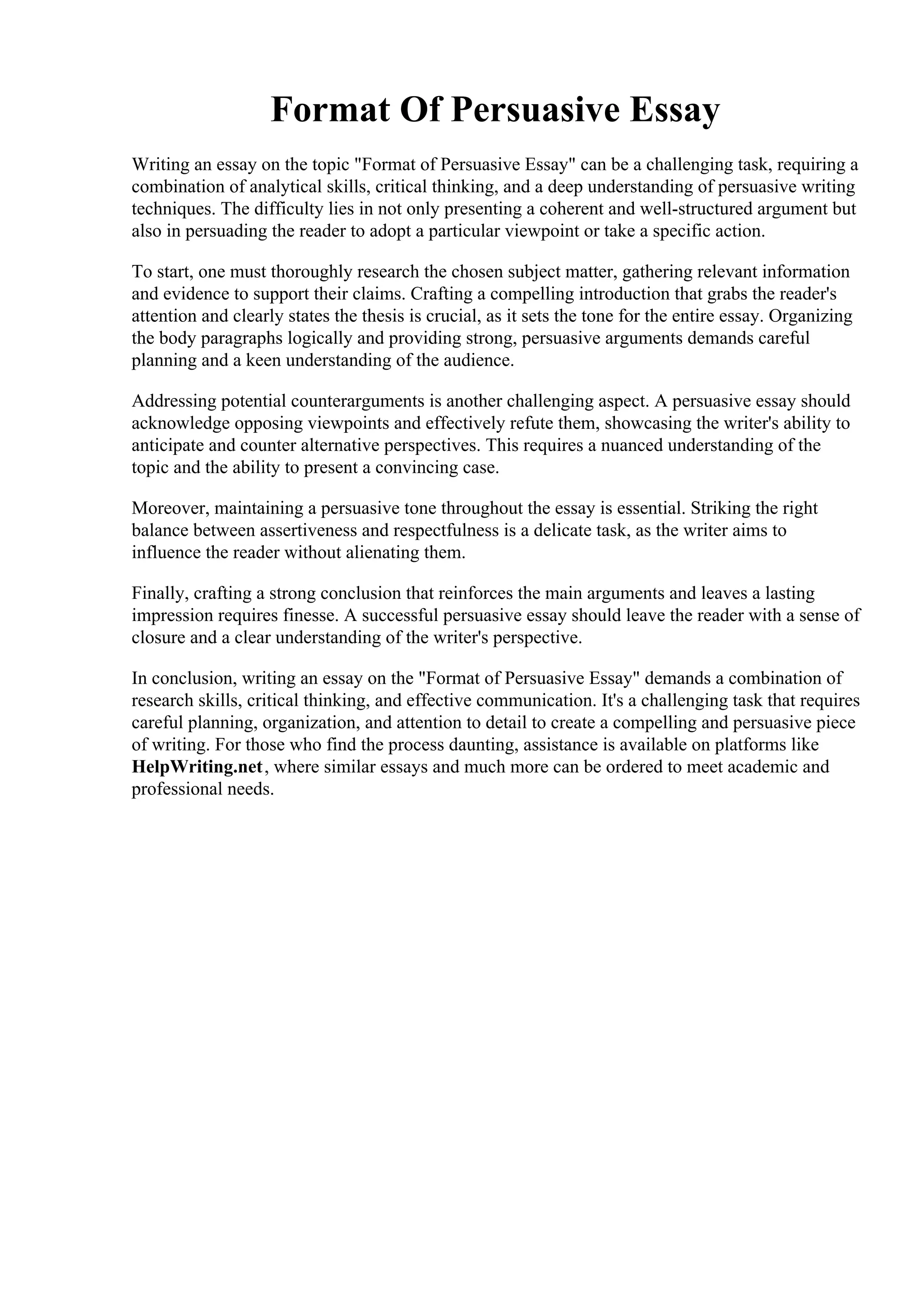 Format Of Persuasive Essay | PDF