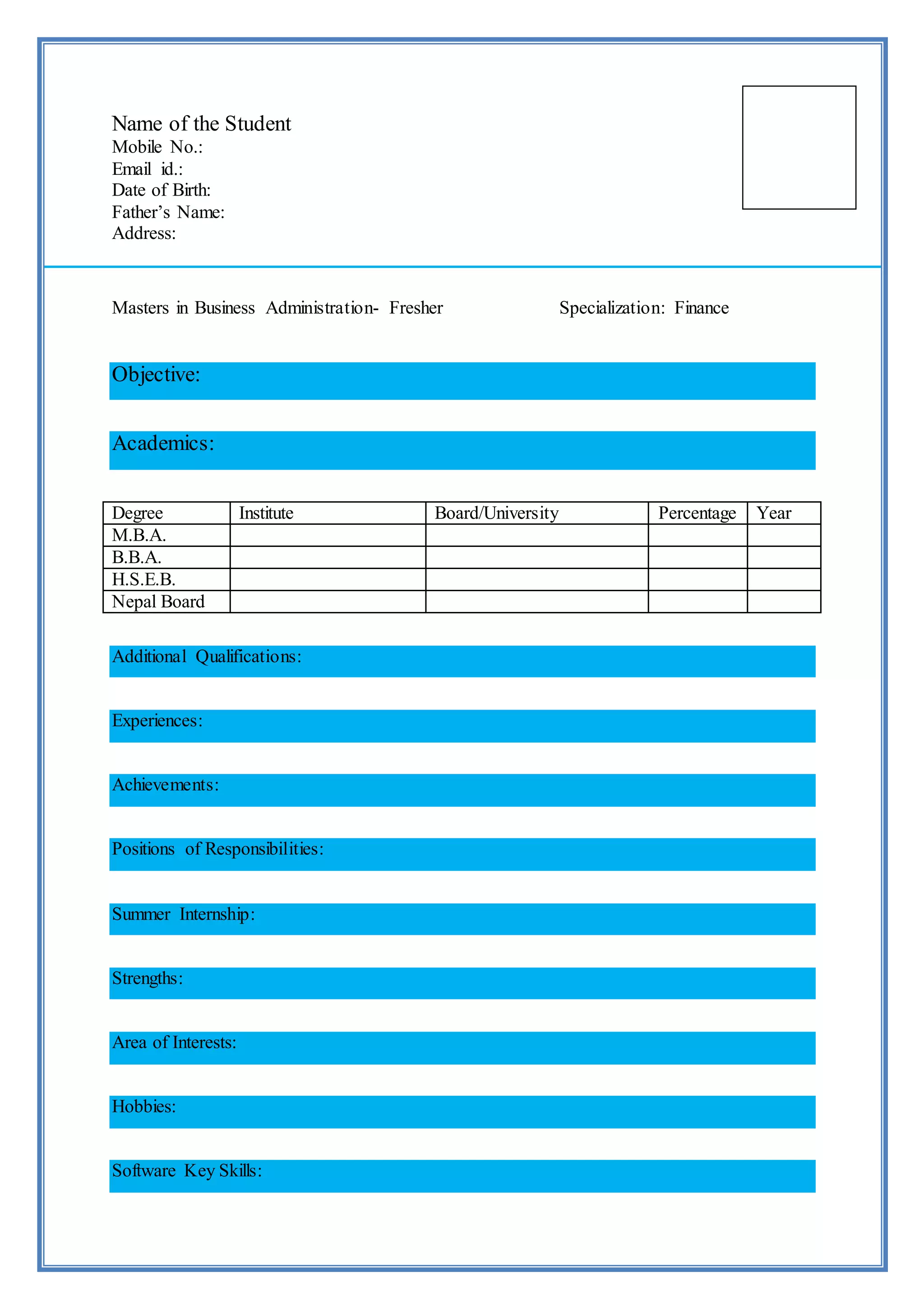Format of resume design by Mr. Munna Kumar Yadav from Dewanganj Rural ...