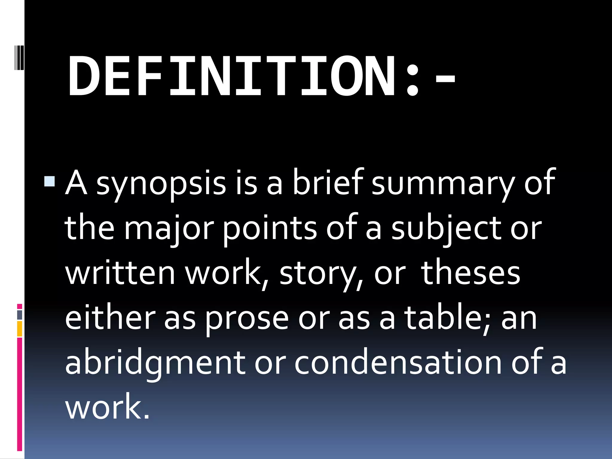 Format of synopsis | PPT