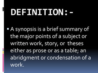 Format of synopsis | PPT