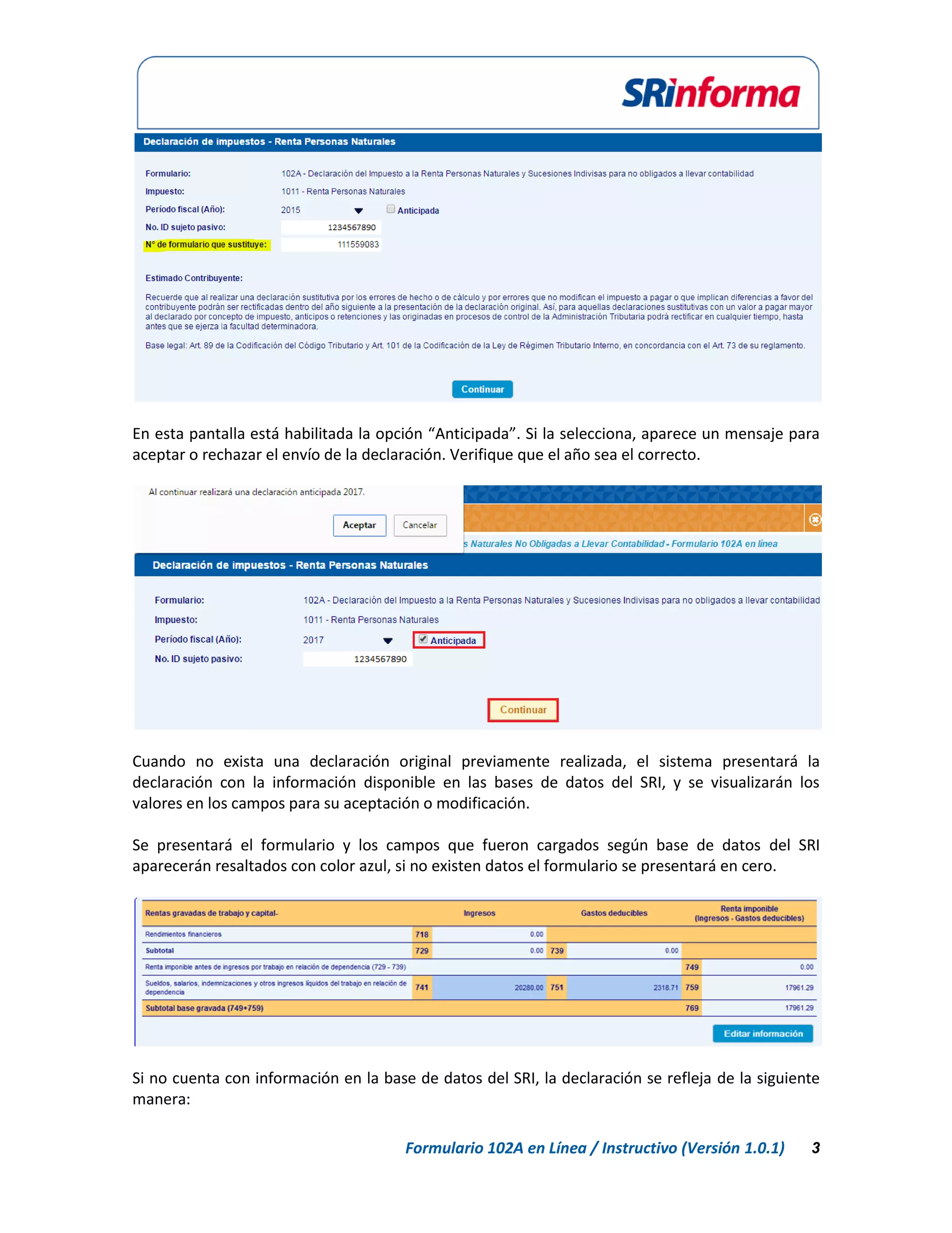 Formato instructivo formulario 102 en linea | PDF