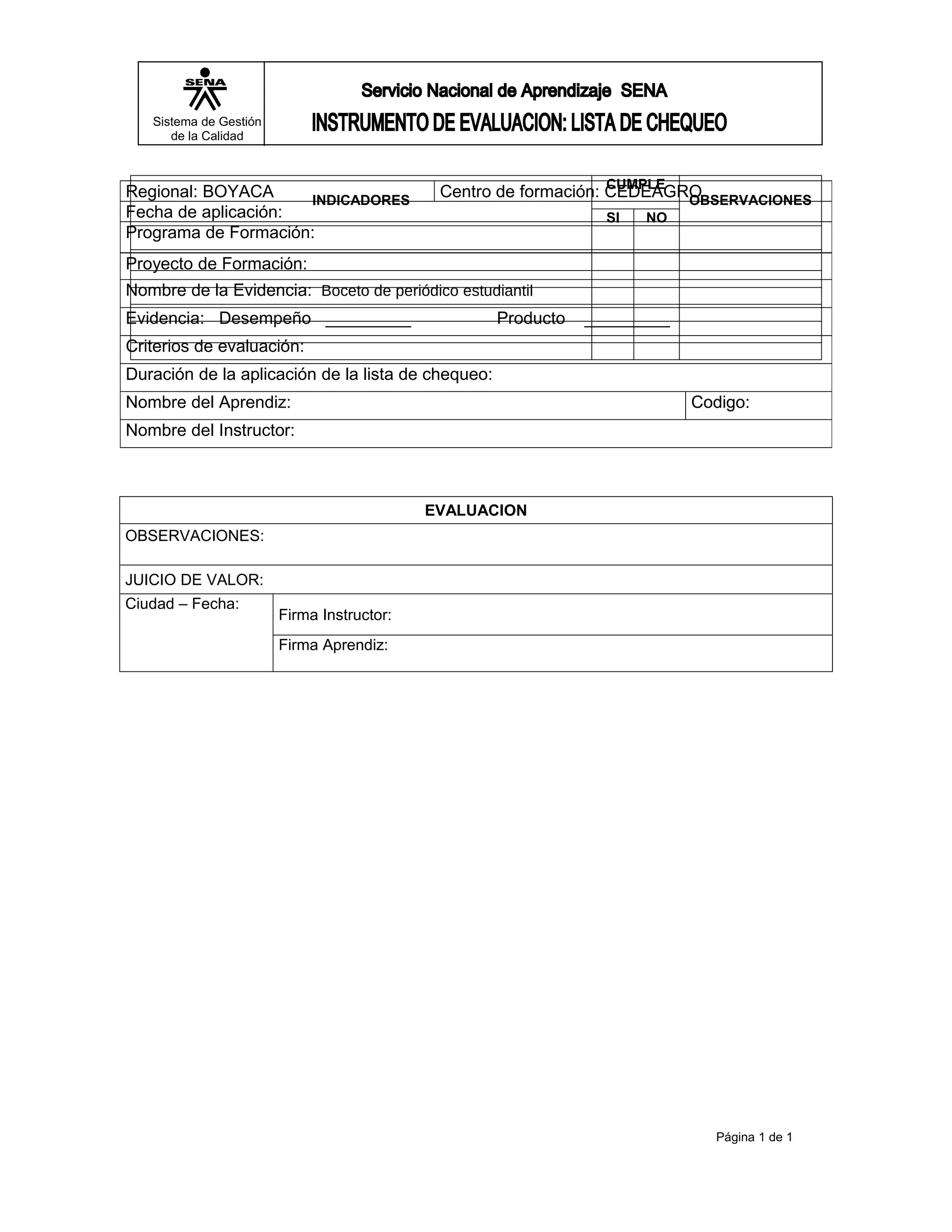 Formato lista de chequeo | DOC