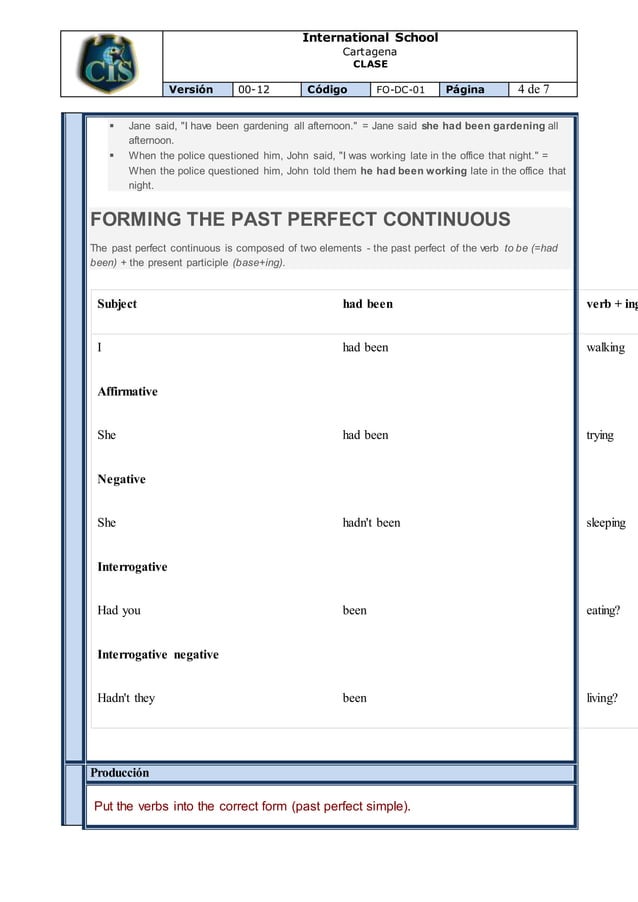 Formato plano 11th p2week9_past perfect and past perfect continuous | PDF