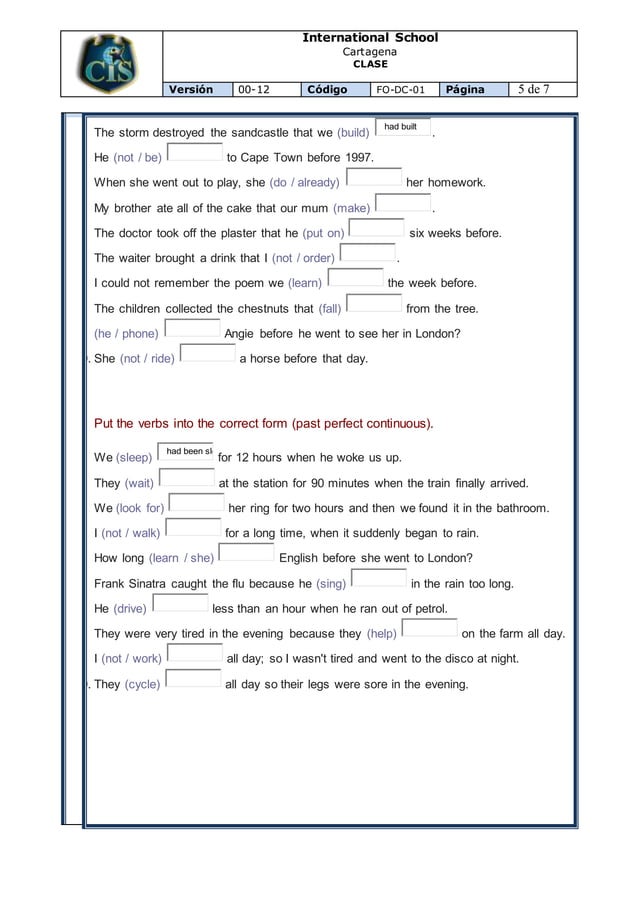 Formato plano 11th p2week9_past perfect and past perfect continuous | PDF