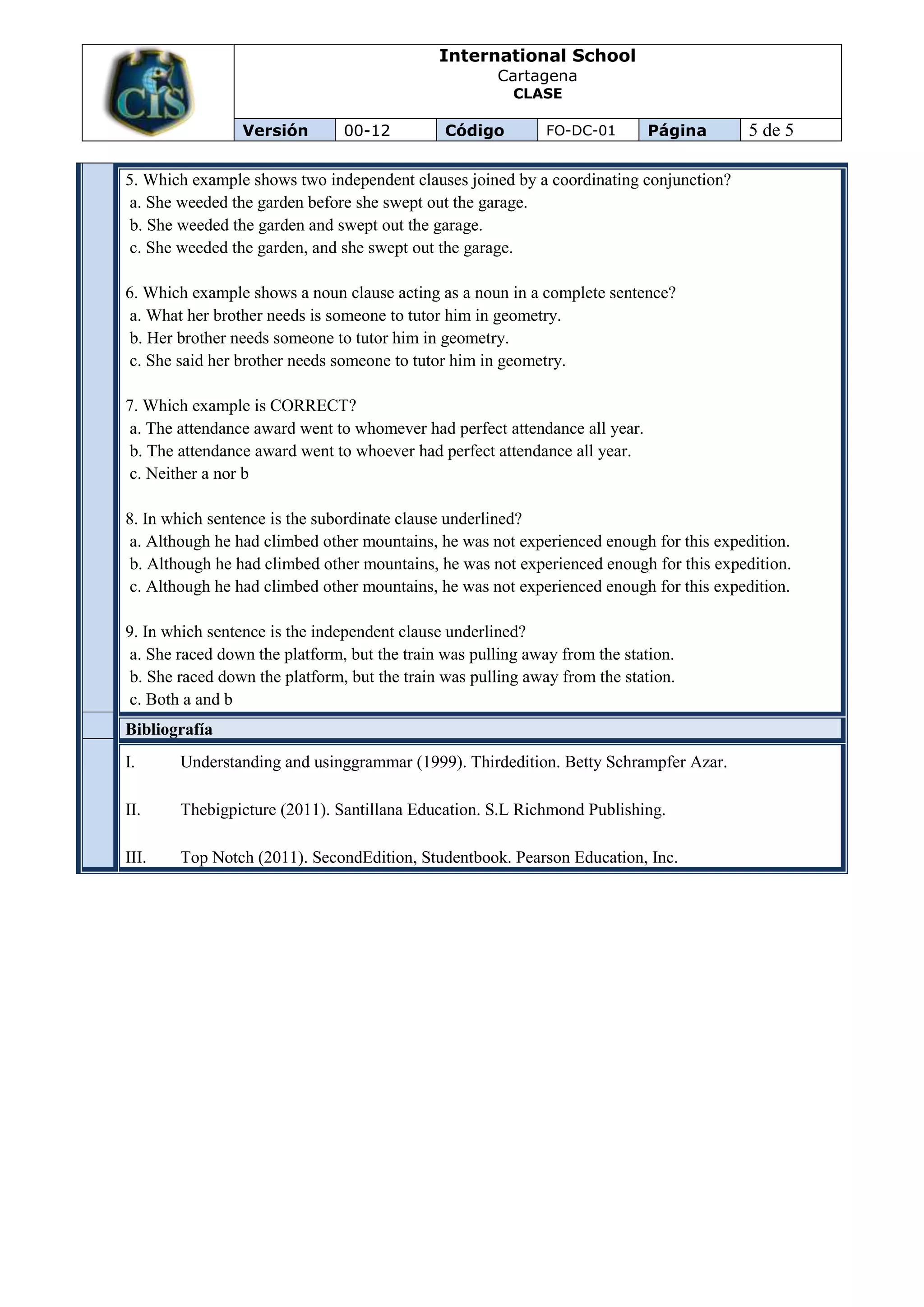 Formato plano 11th week1_typ_clauses (1) | PDF