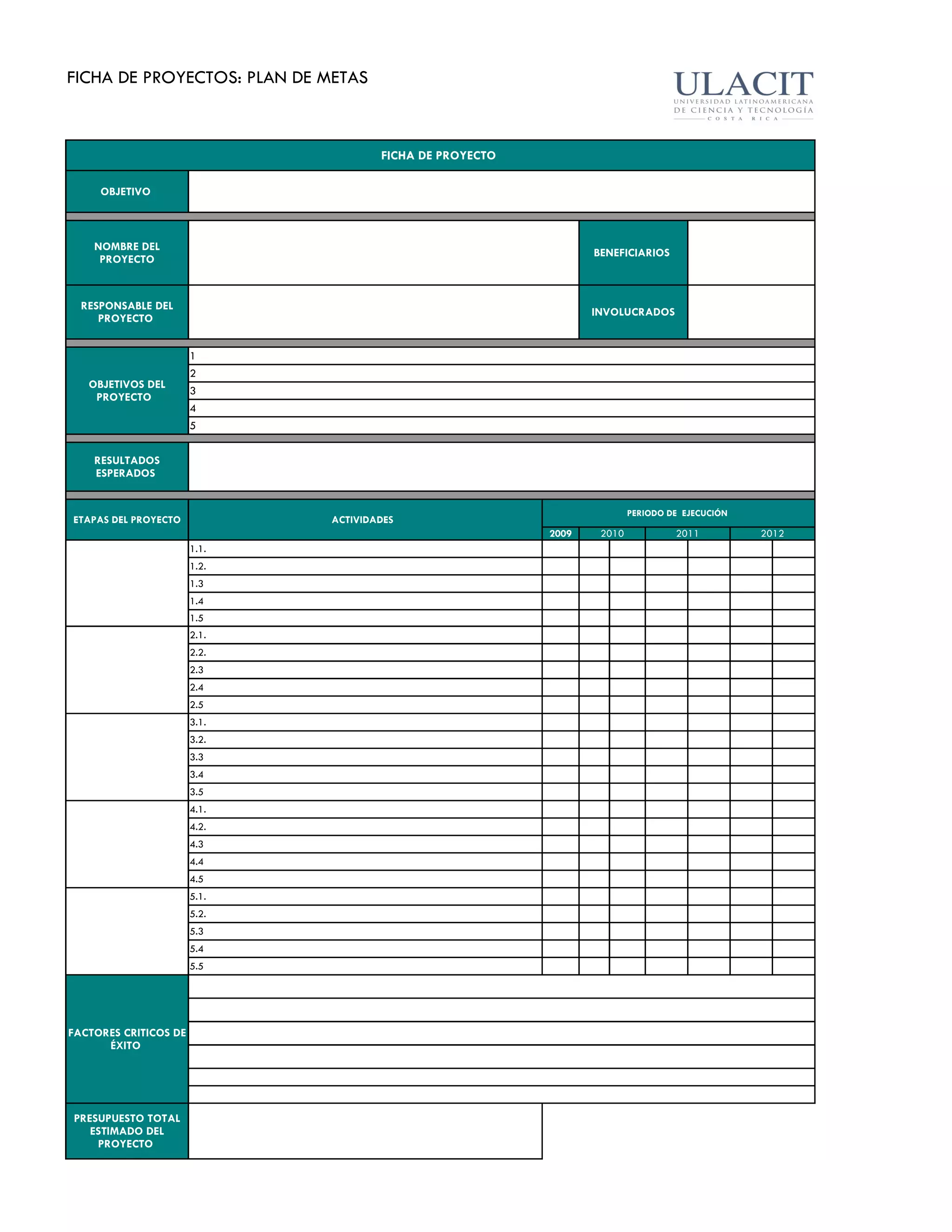 Formatos plan de metas | XLS