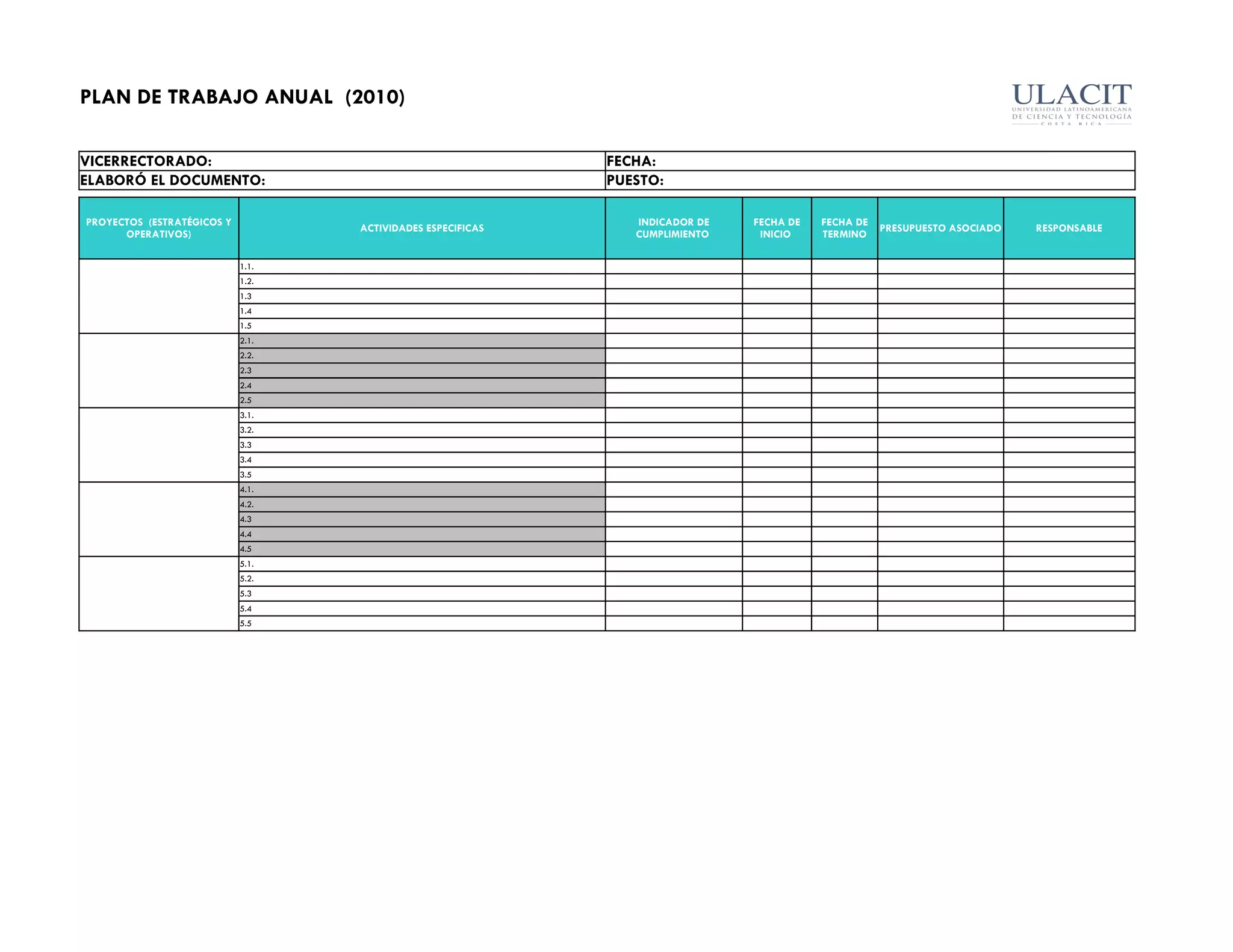 Formatos plan de metas | XLS