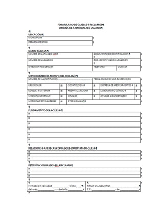 Formatos quejas y reclamos en salud | DOC