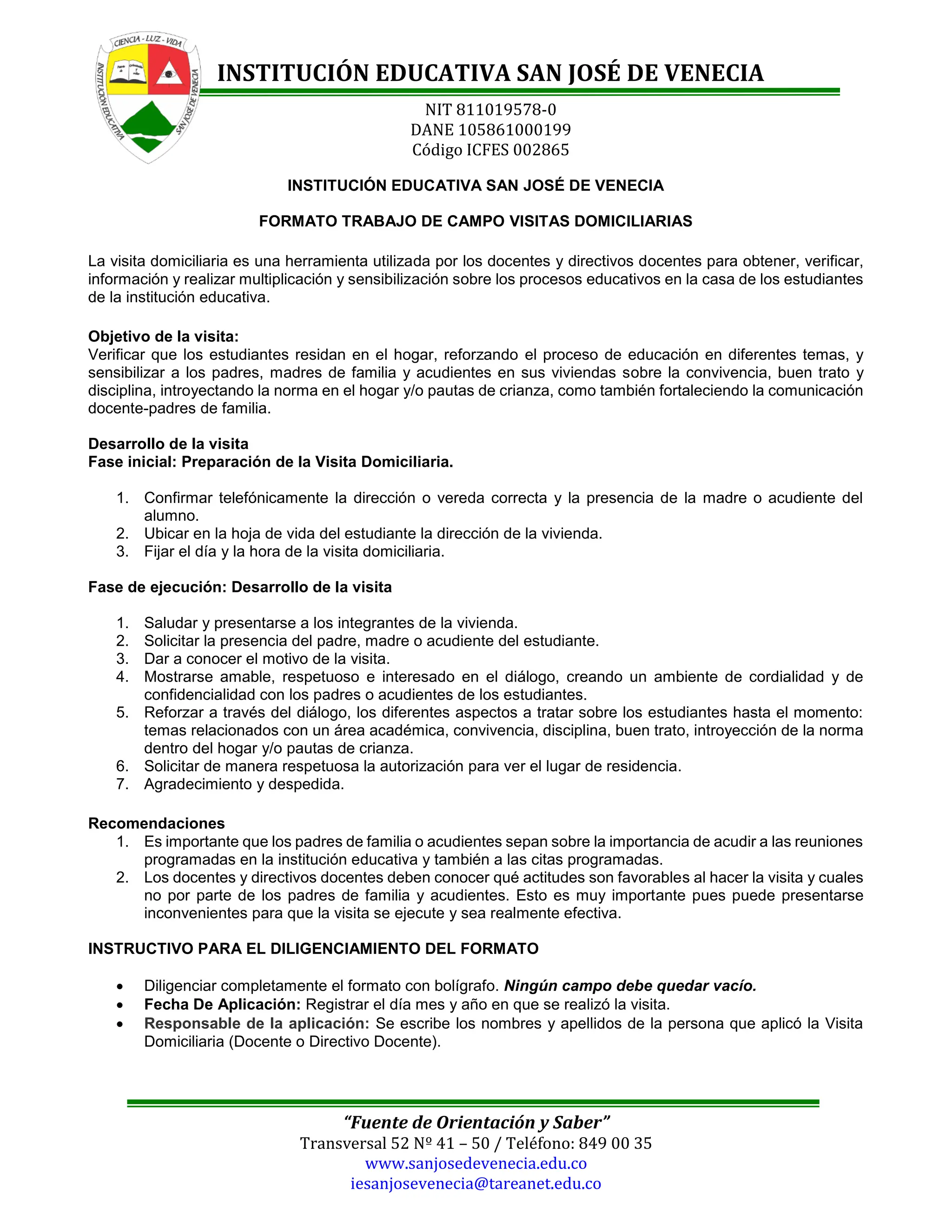 Formato_visitas_domiciliarias para escuela | PDF