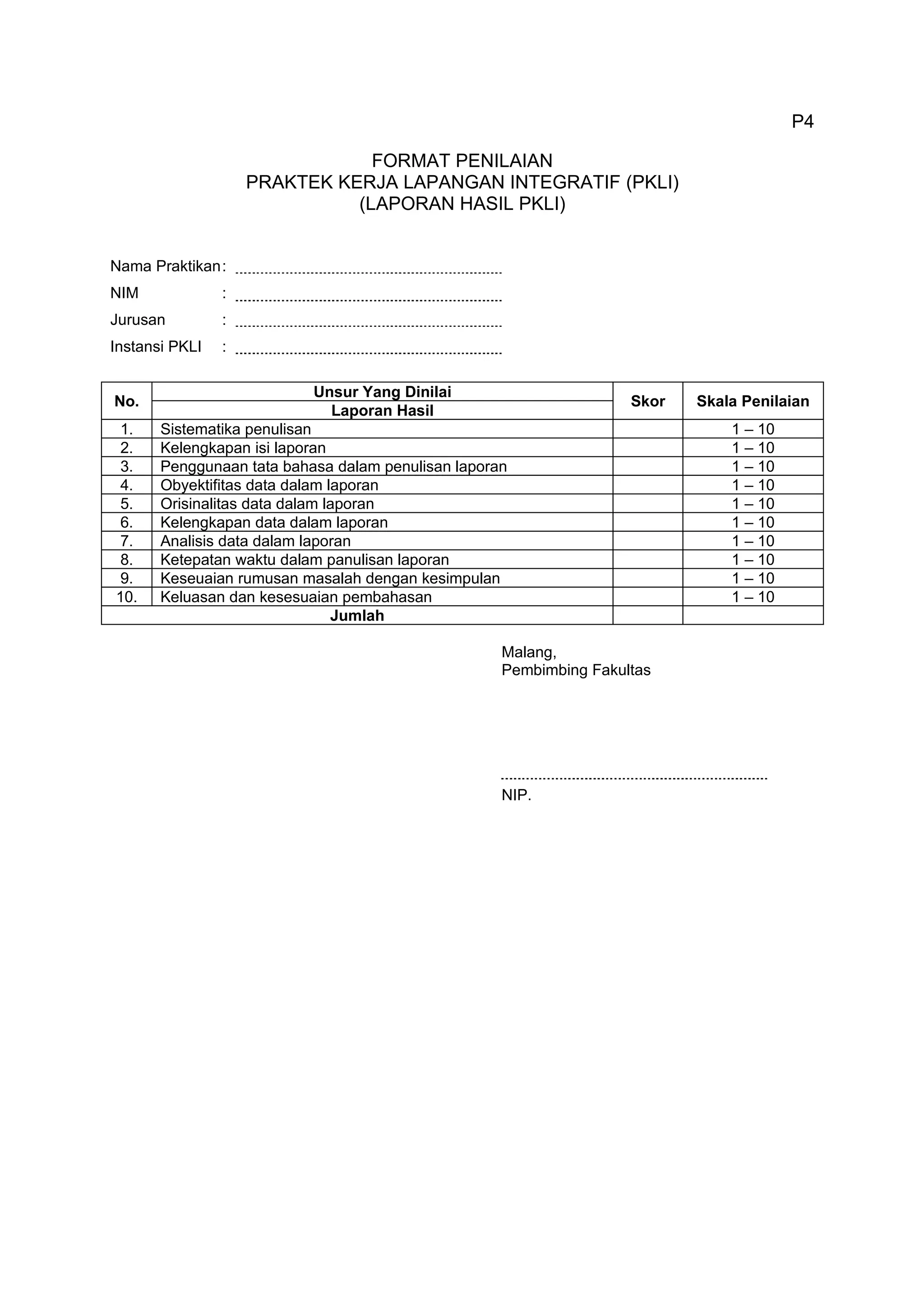 Format penilaian | DOC