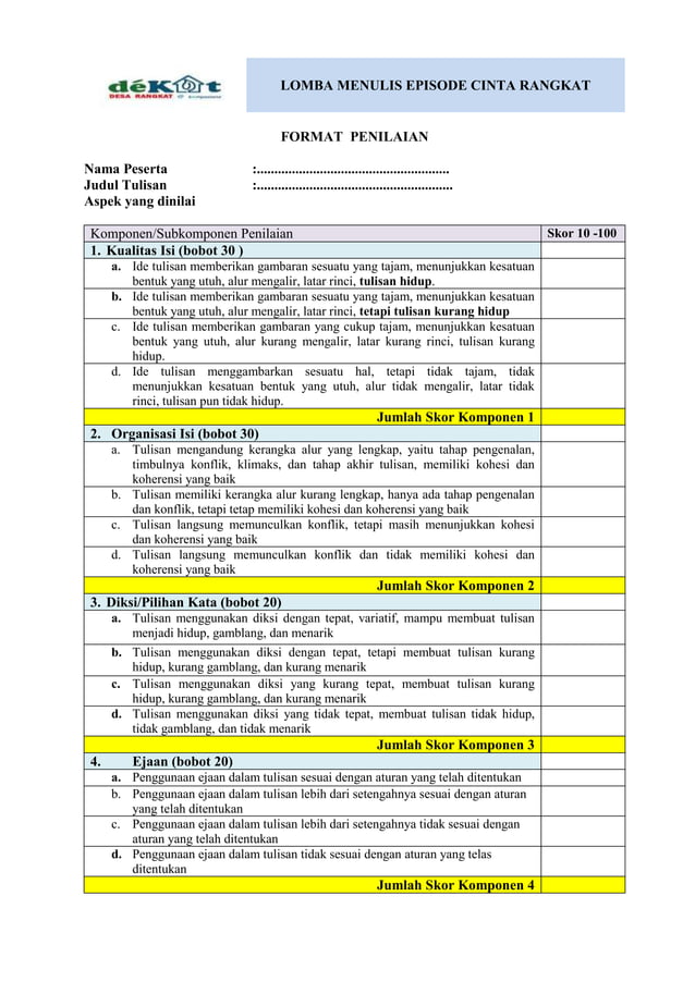 Format penilaian lomba | PDF