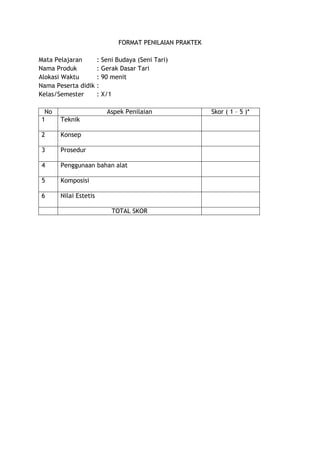 Rpp Seni Budaya Kurikulum 2013 Format penilaian tari http://yasirmaster.blogspot.com