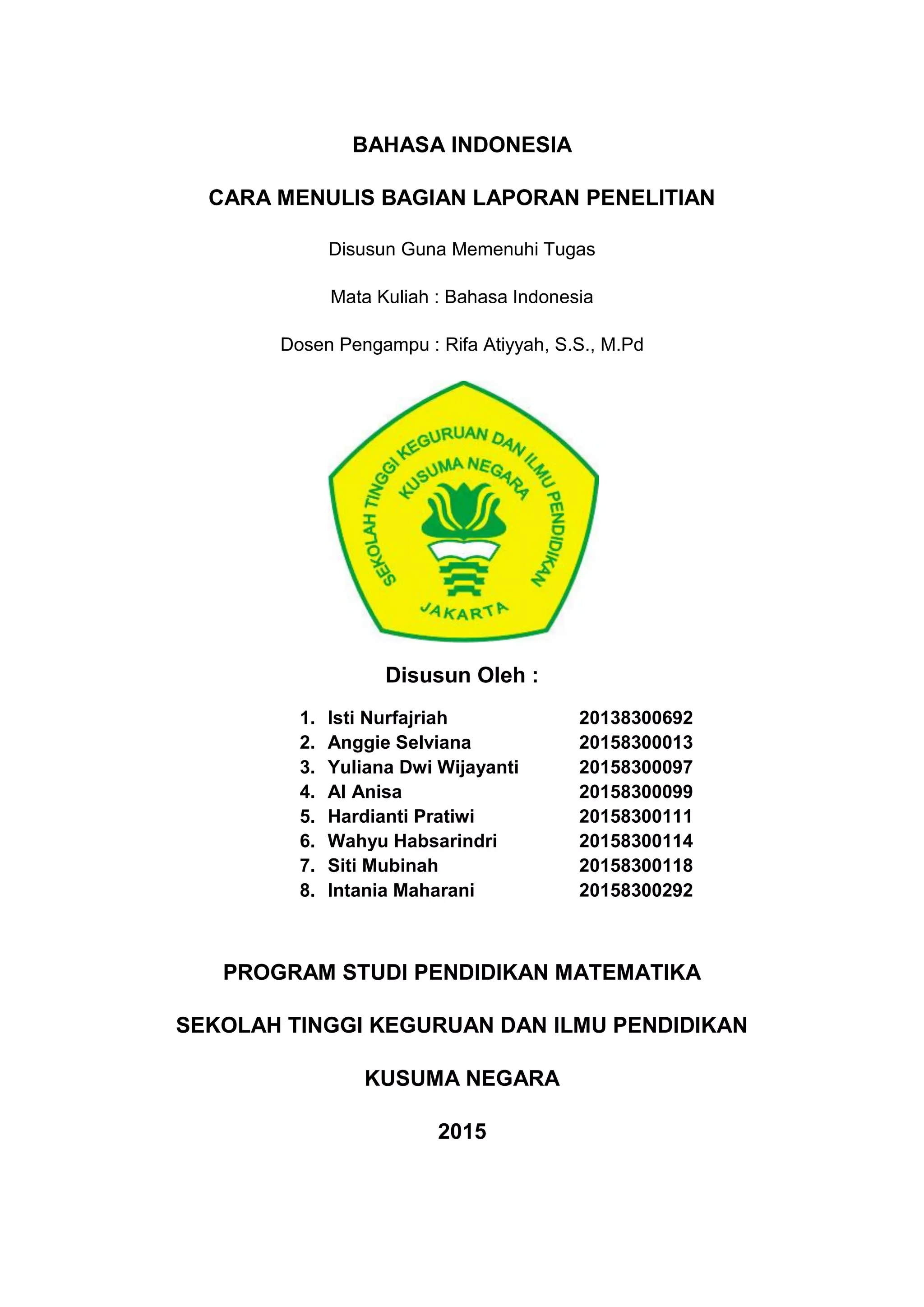 Format penulisan laporan | PDF