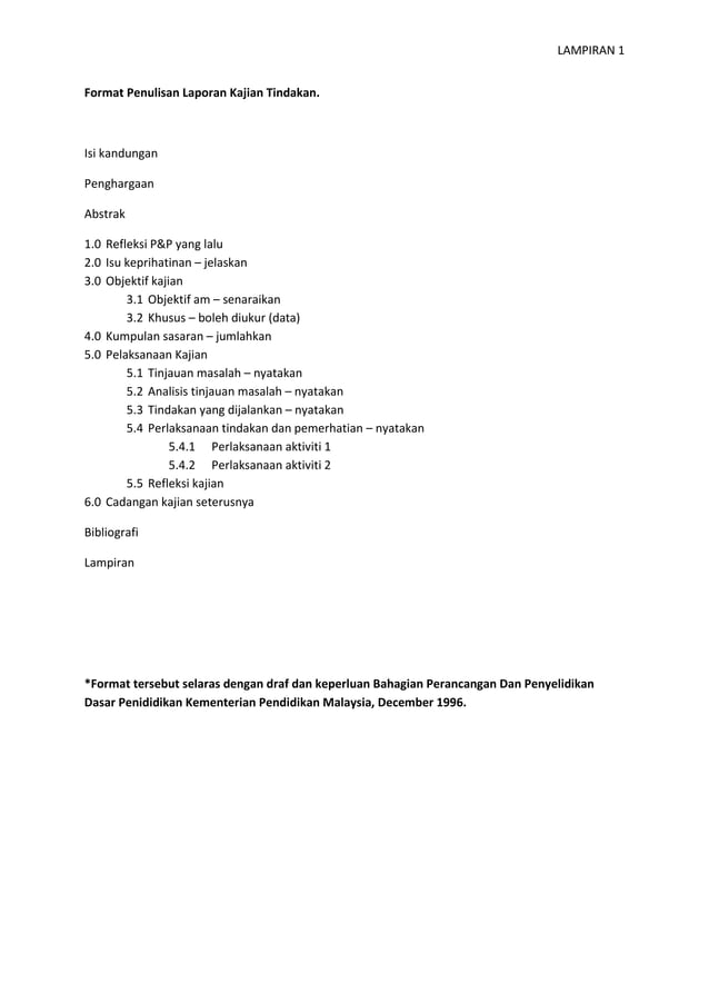 Format penulisan laporan kajian tindakan | DOCX