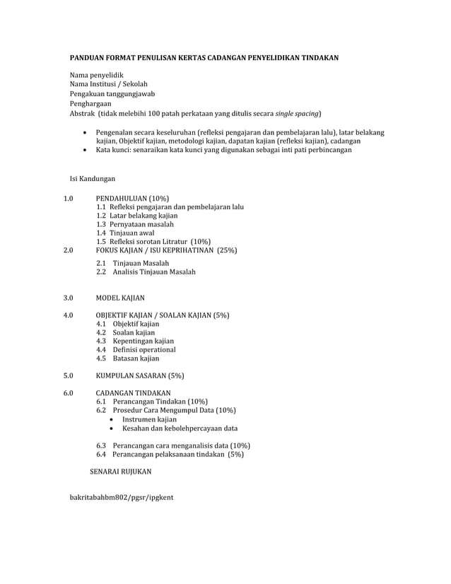 Format penulisan proposal kajian tindakan | DOC