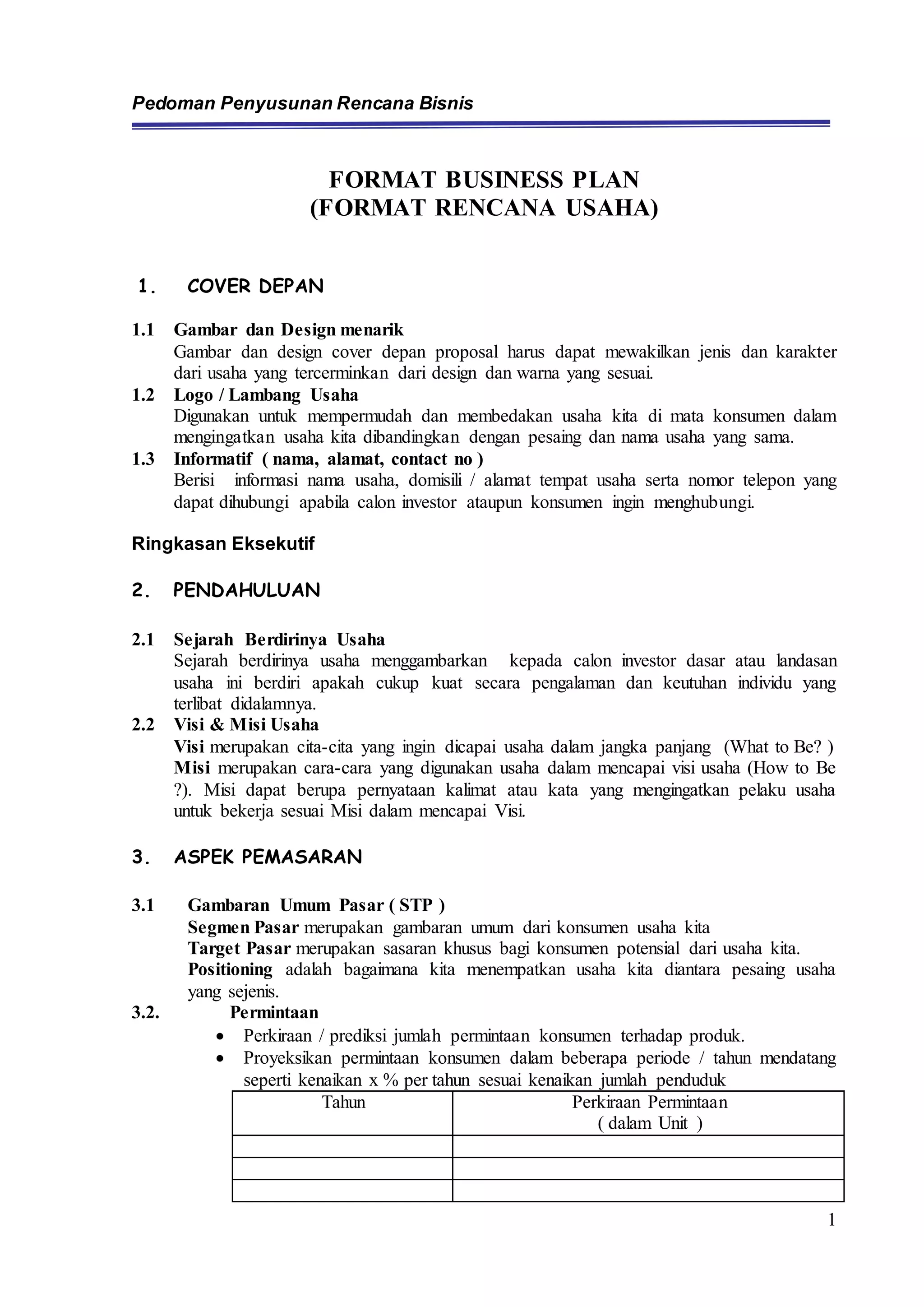 Format penyusunan bisnis plan | DOC