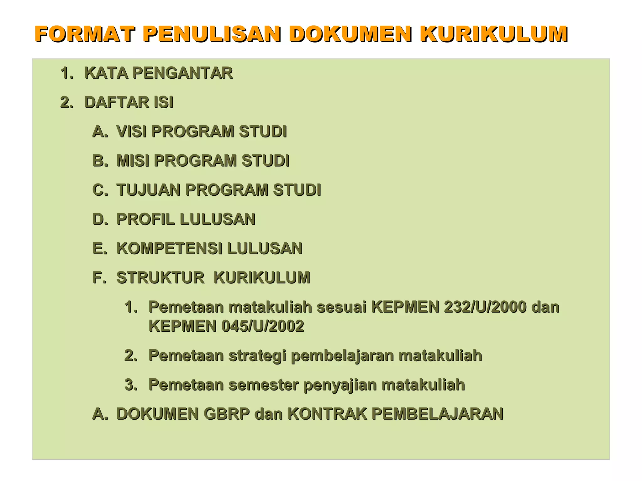 Format penyusunan kurikulum | PPT