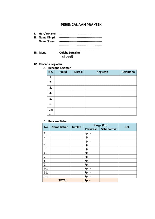 Format p erencanaan praktek | PDF