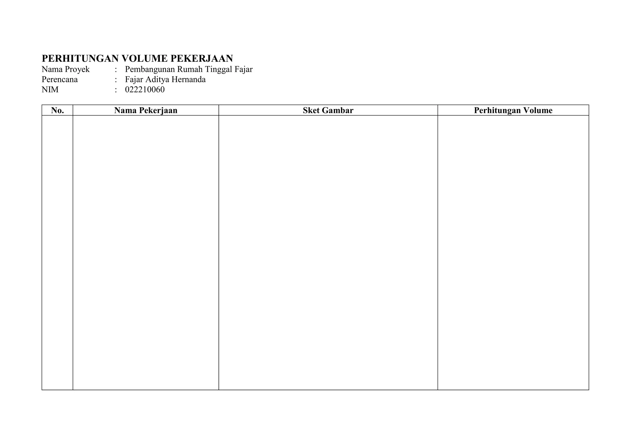 FORMAT PERHITUNGAN VOLUME PEKERJAAN fajar.docx