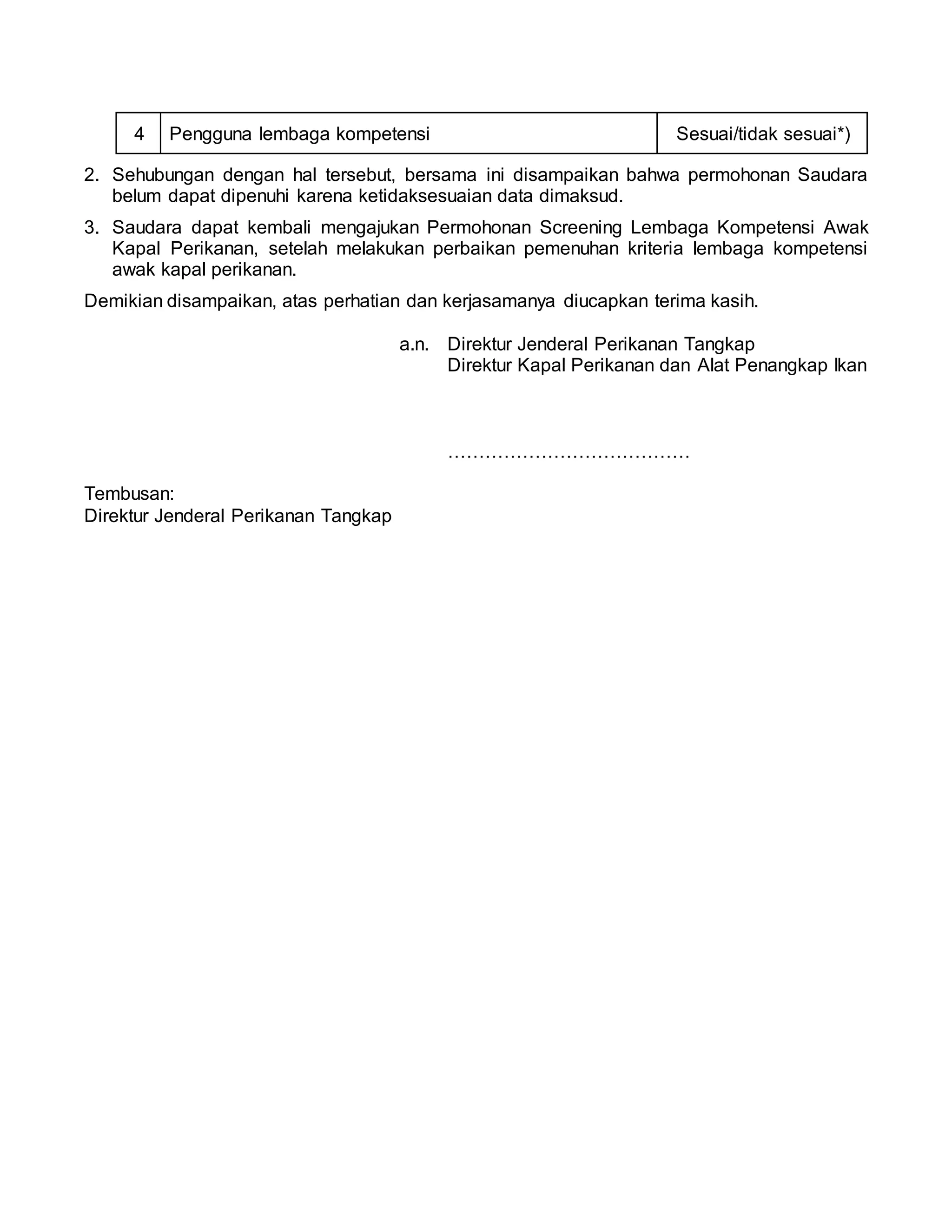 Format persuratan sertifikasi Awak Kapal Perikanan | DOCX