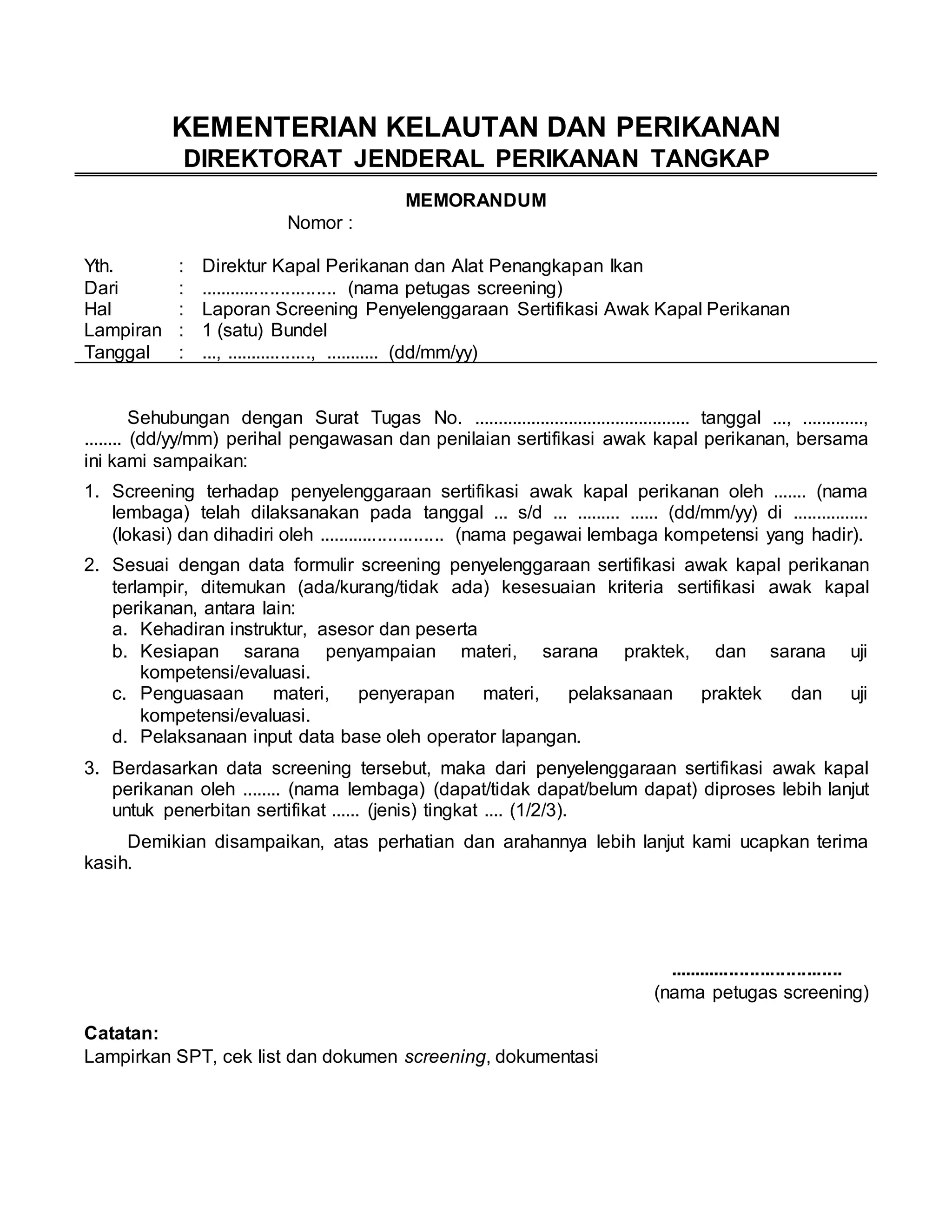 Format persuratan sertifikasi Awak Kapal Perikanan | DOCX