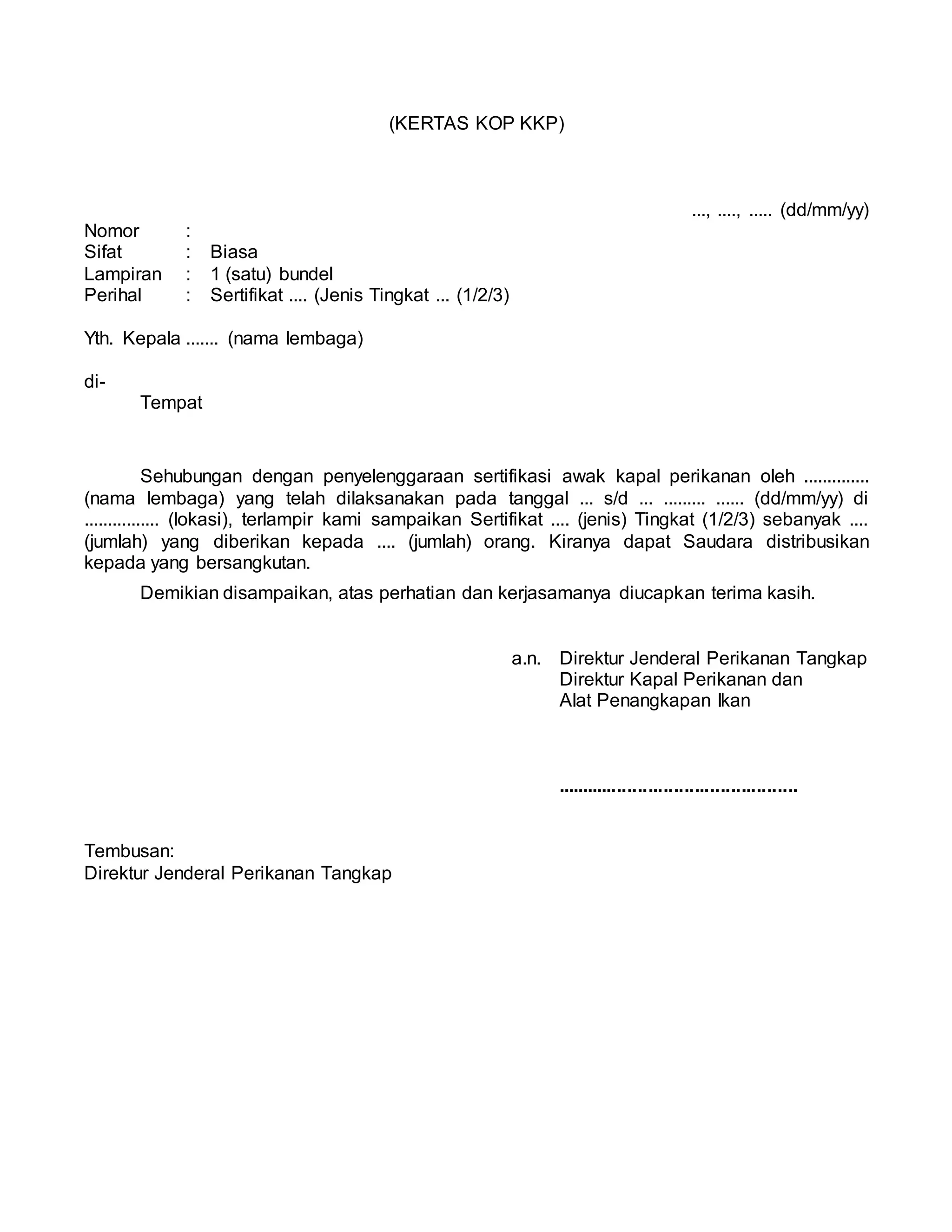 Format persuratan sertifikasi Awak Kapal Perikanan | DOCX