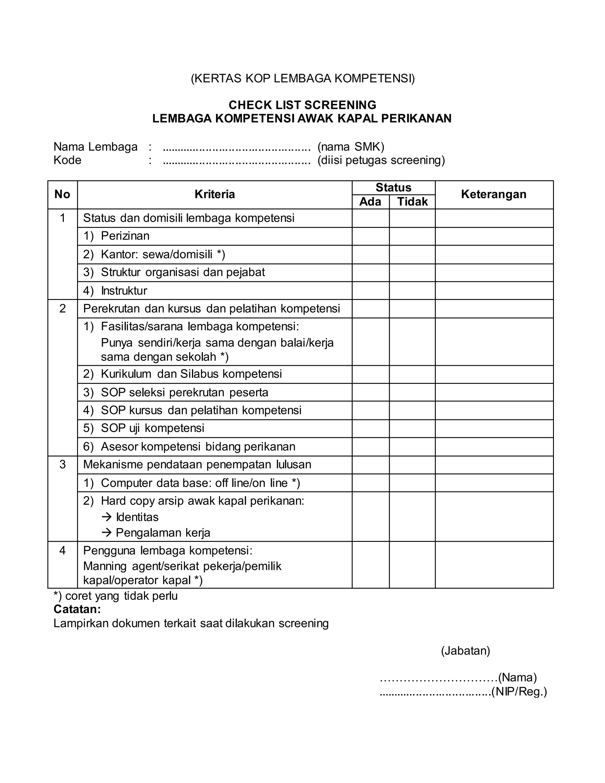 Format persuratan sertifikasi Awak Kapal Perikanan | DOCX