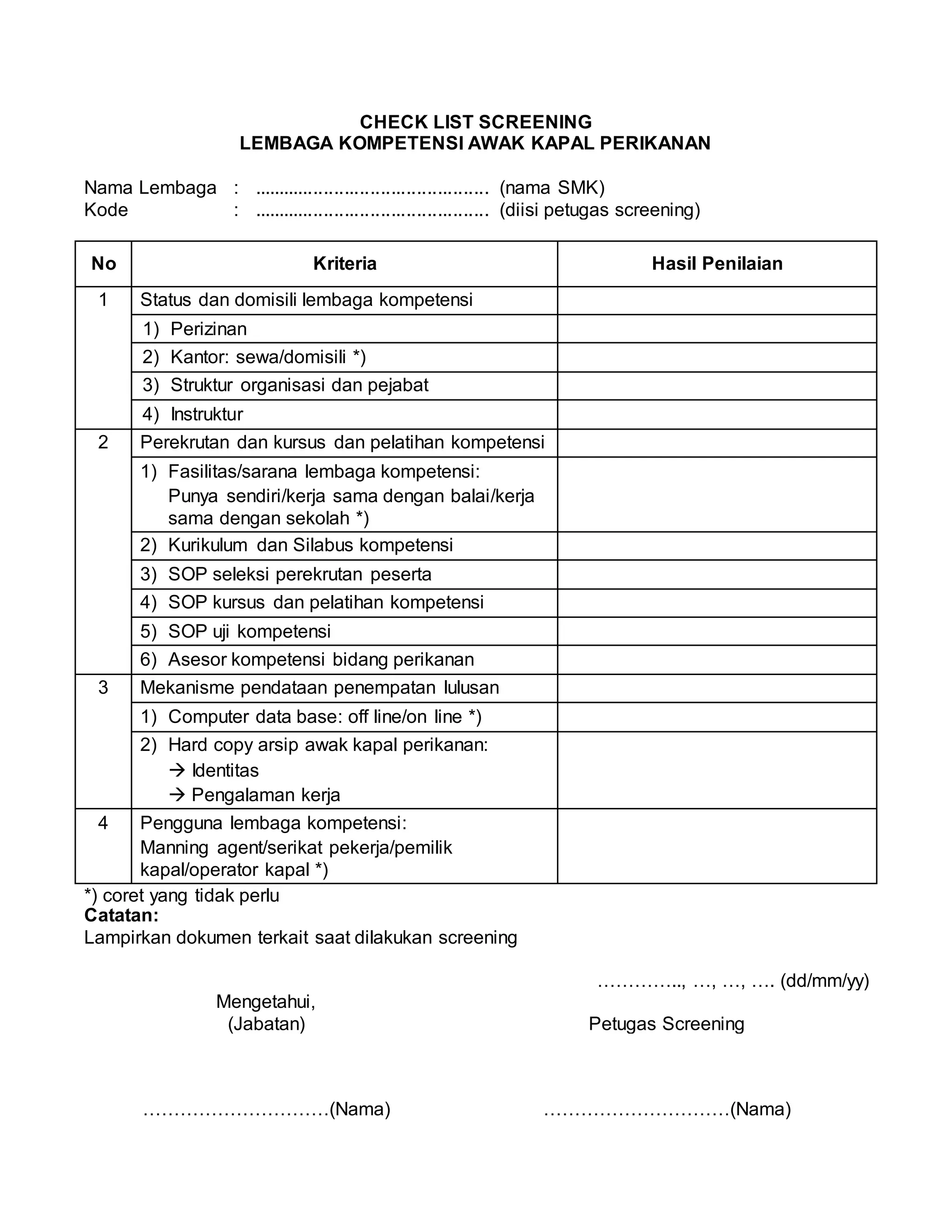 Format persuratan sertifikasi Awak Kapal Perikanan | DOCX
