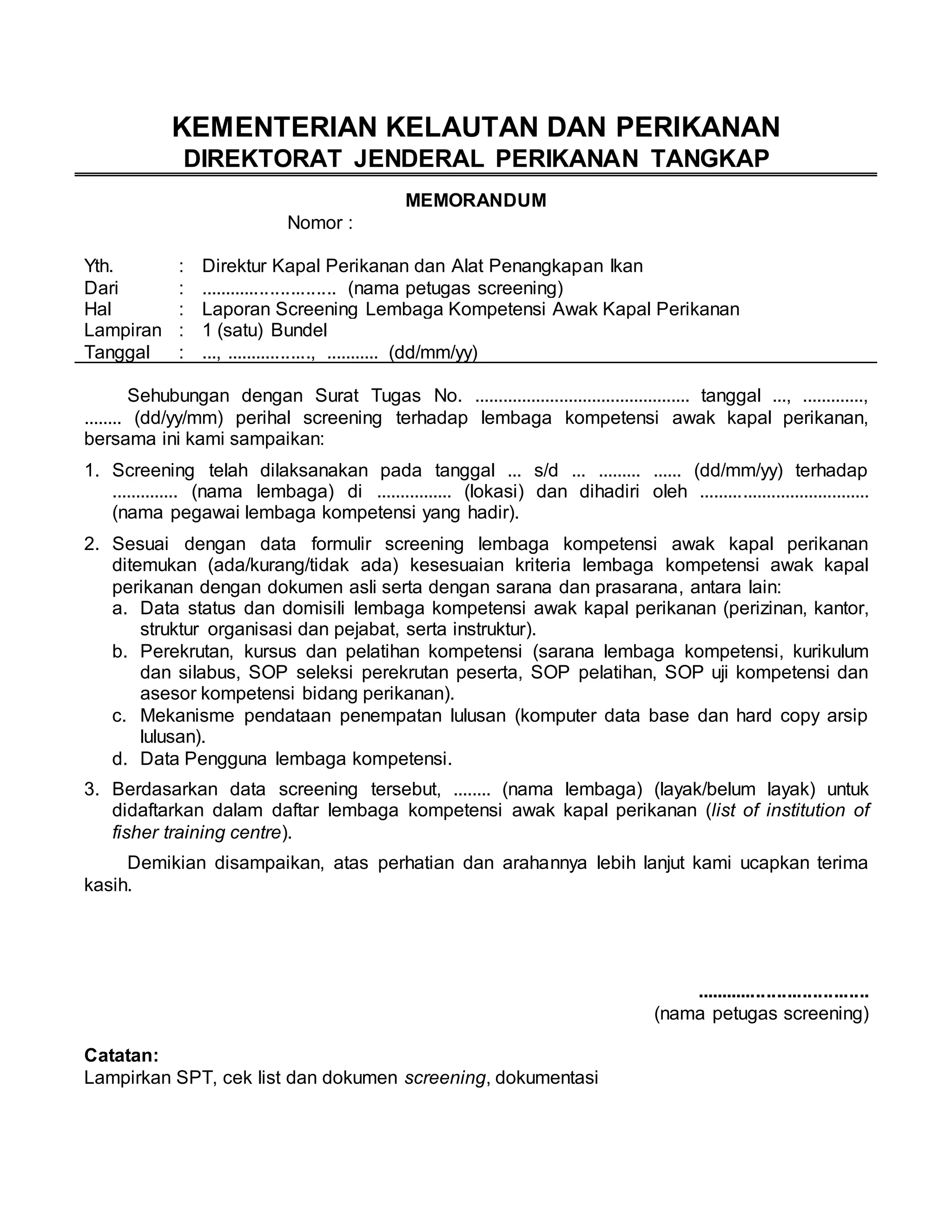 Format persuratan sertifikasi Awak Kapal Perikanan | DOCX
