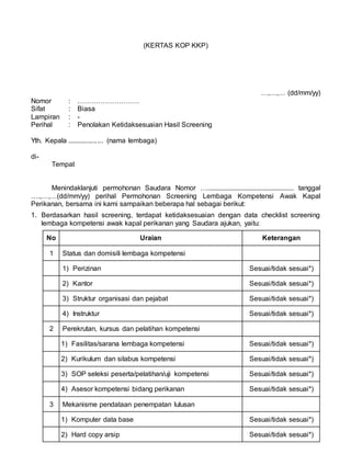 Format persuratan sertifikasi Awak Kapal Perikanan | DOCX