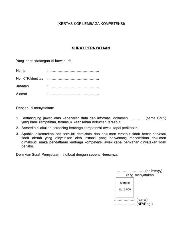 Format persuratan sertifikasi Awak Kapal Perikanan | DOCX