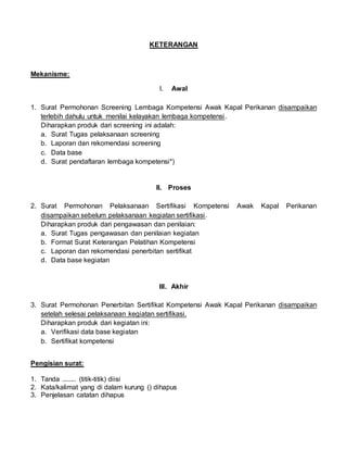 Format persuratan sertifikasi Awak Kapal Perikanan | DOCX