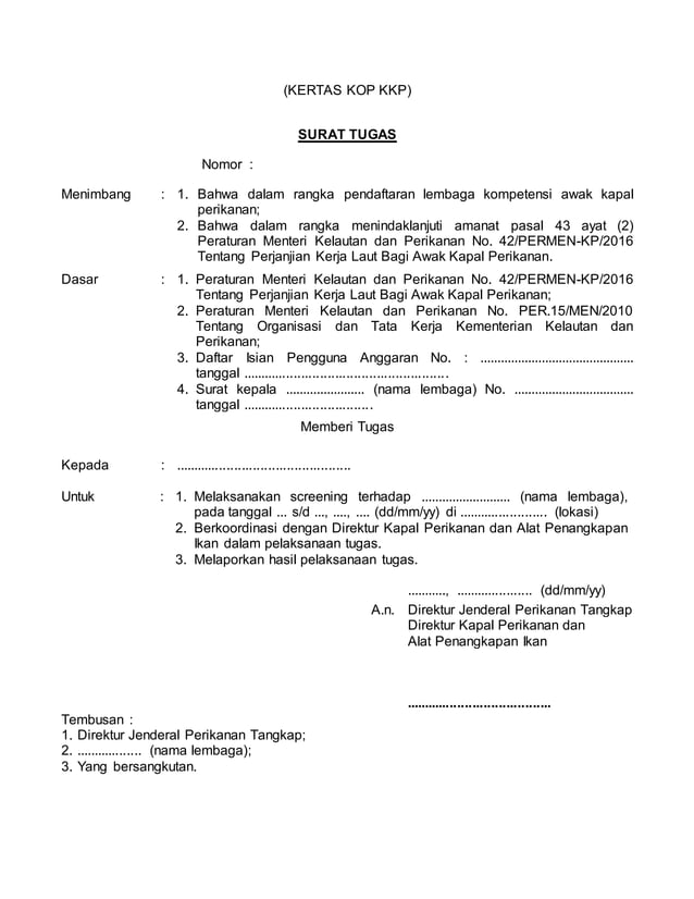 Format persuratan sertifikasi Awak Kapal Perikanan | DOCX