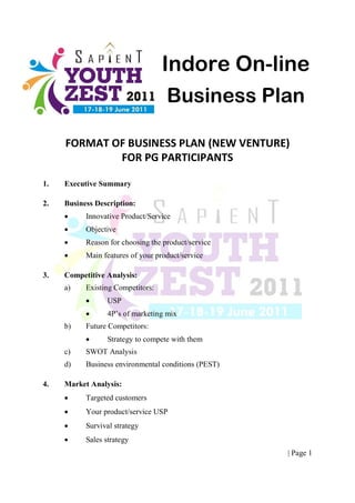 Indore Online : Business Plan (Format for PG Participants) | PDF