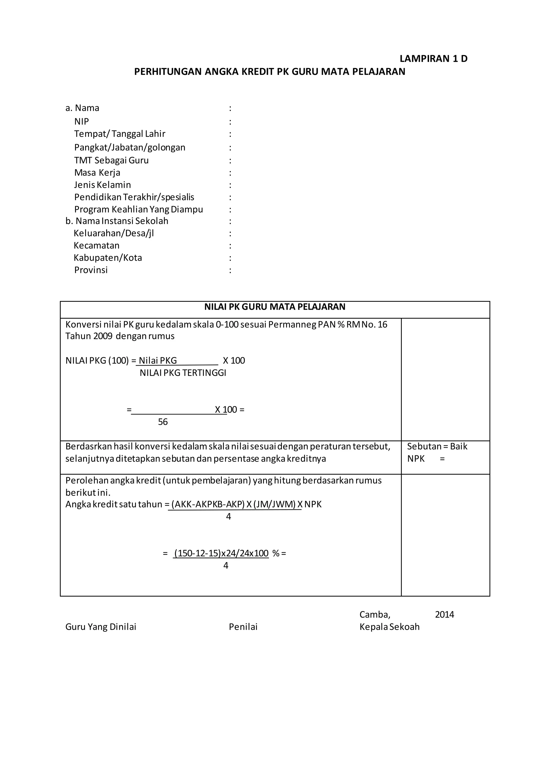 Format pkg untuk pengawas SD | PDF