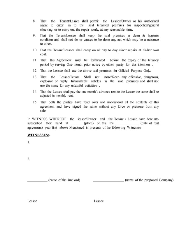 Format rent agreement | DOC | Real Estate Renting and Leasing | Real Estate