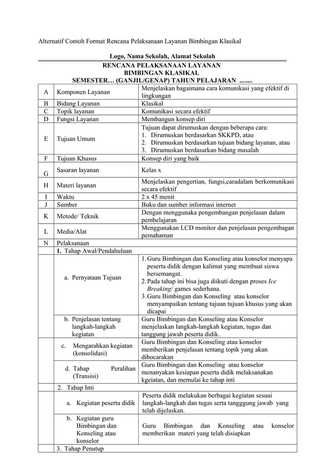 Format rpl bimbingan klasikal | DOC