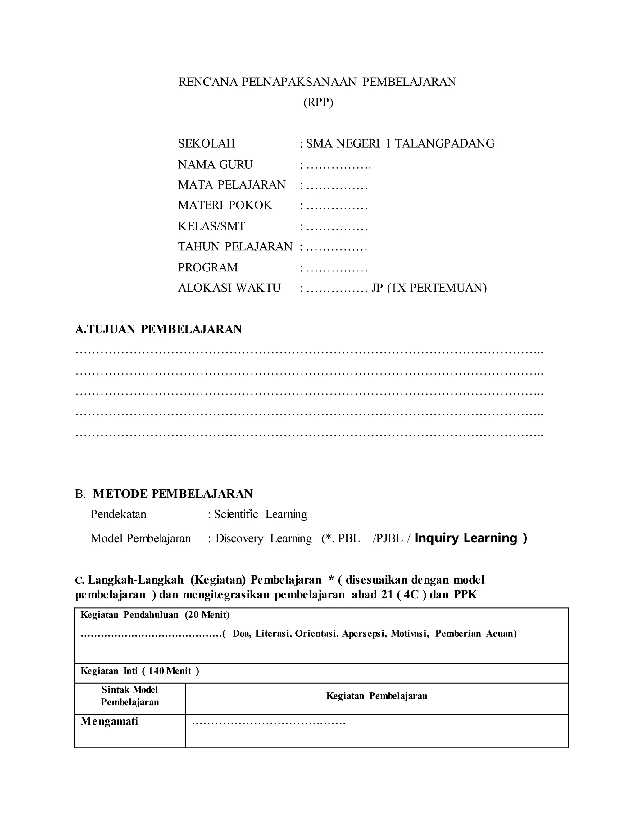 Format rpp 1 lembar | DOCX