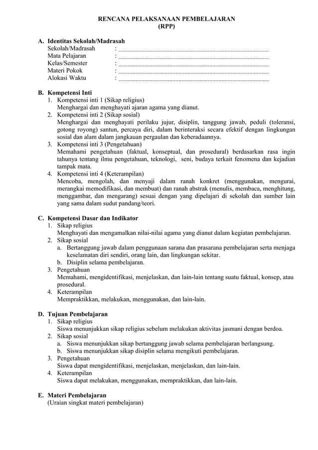 Format RPP Kurikulum 2013 | PDF