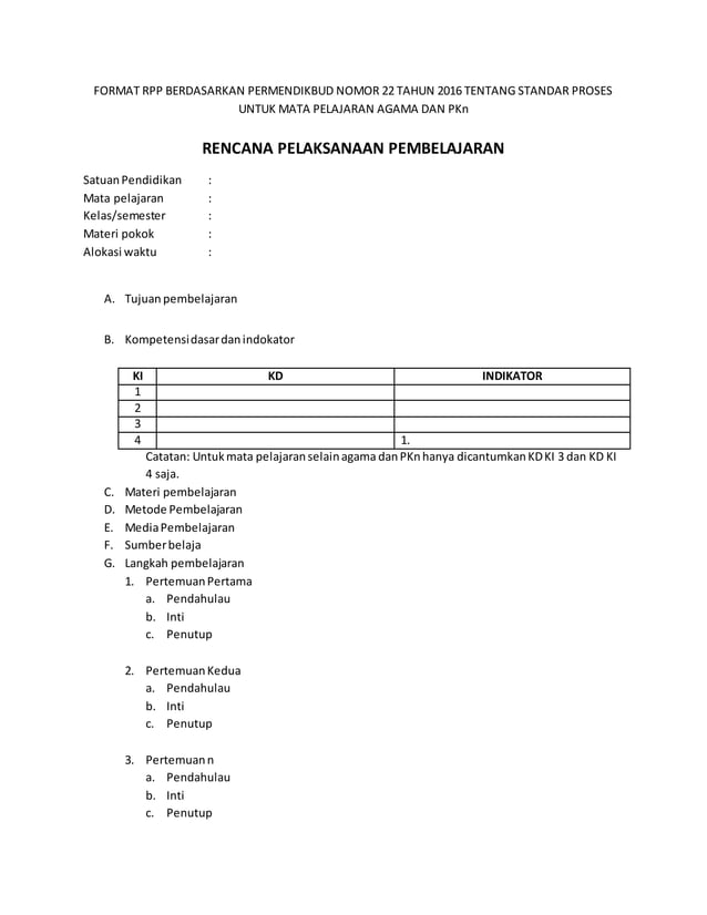 Format rpp agama | PDF