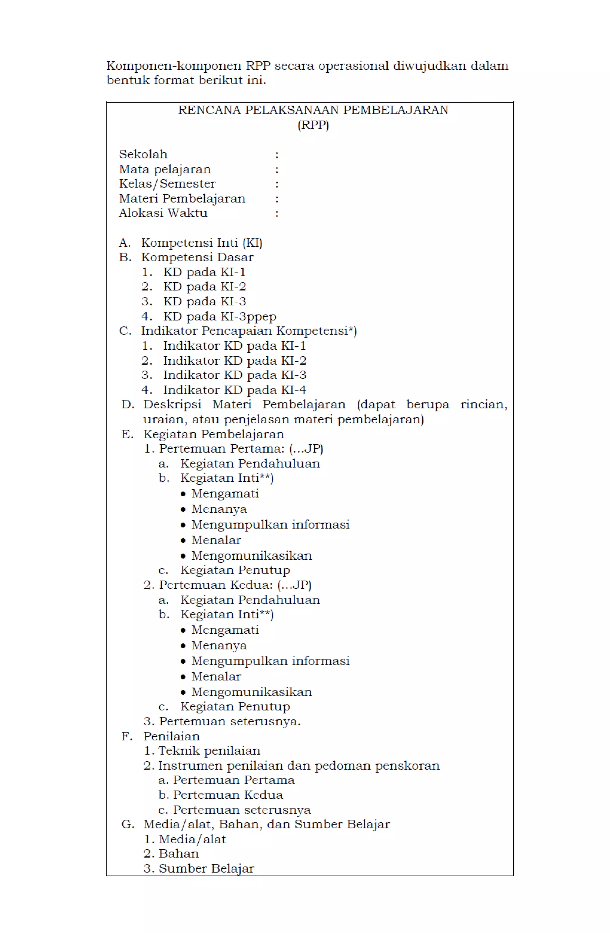 Format RPP Kurikulum 2013 Perubahan | PDF