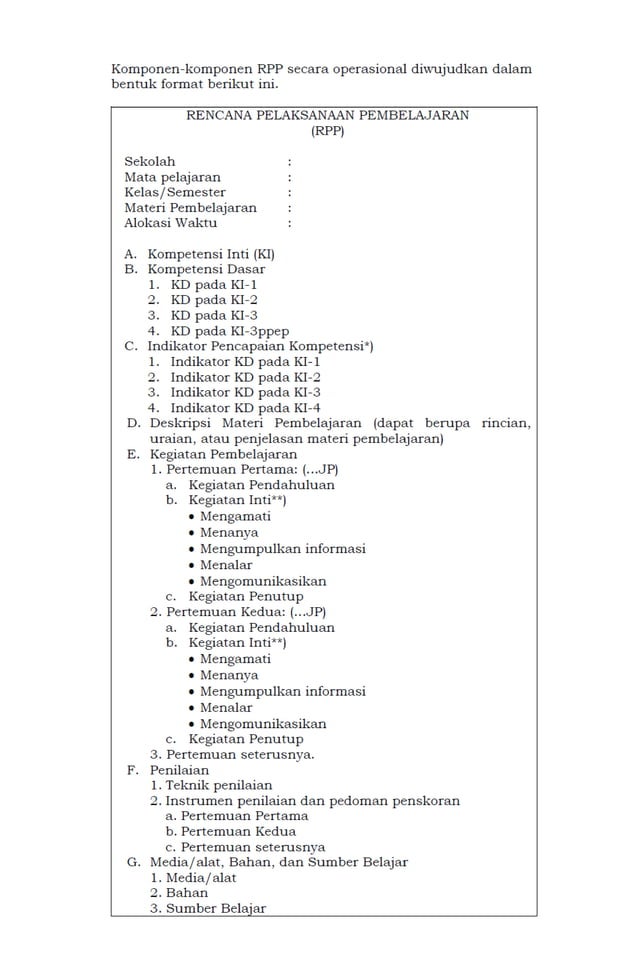 Format RPP Kurikulum 2013 Perubahan | PDF