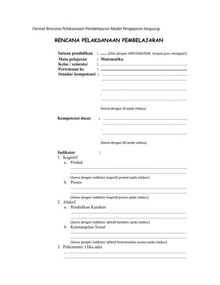 Format rpp pengajaran langsung berkarakter | DOC