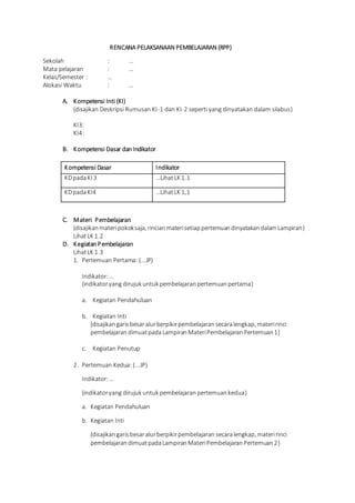 Format rpp revisi 2016 | PDF