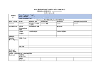Format RPS-Baru RPS terbaru tahun2024 dikti | DOCX